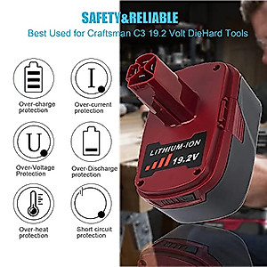 JYJZPB 2 Packs 6.5Ah Lithium Battery for Craftsman 19.2 Volt Battery DieHard C3 Battery XCP 315.115410 315.11485 130279005 1323903 120235021 11375 11376 315. PP2011 Cordless Battery