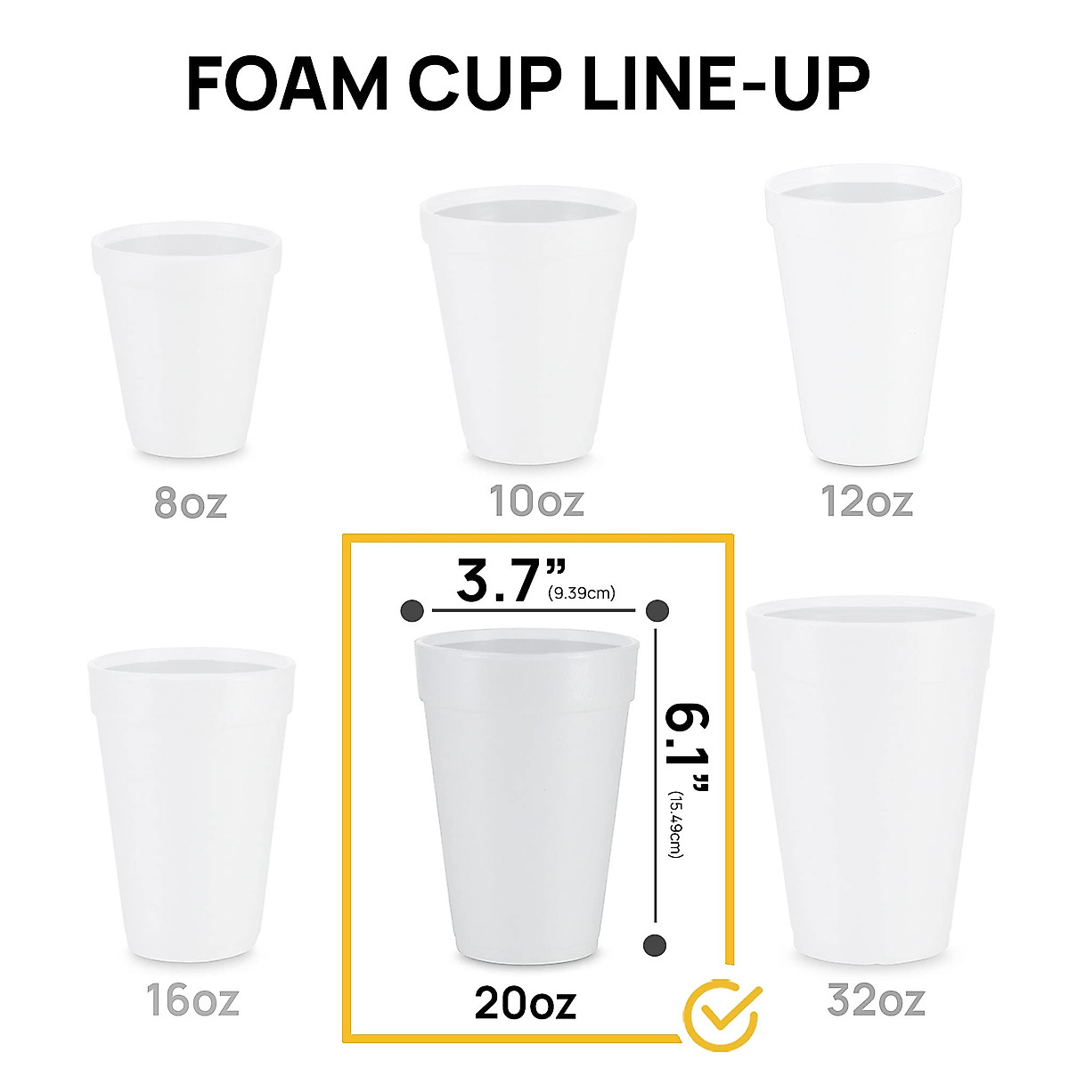 20 Oz Disposable Foam Cups (50 Pack), White Foam Cup Insulates Hot & Cold Beverages, Made in the USA, To-Go Cups - for Coffee, Tea, Hot Cocoa, Soup, Broth, Smoothie, Soda, Juice