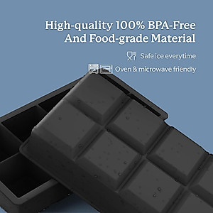 Samuelworld Large Silicone Ice Cube Tray Molds, 2-Pack, Big 2 Inch Cubes - BPA Free, Flexible, 8 Cavity Easy Release Slow Melting Ice for Whiskey, Cocktails, Gifts - Black (With Lids)