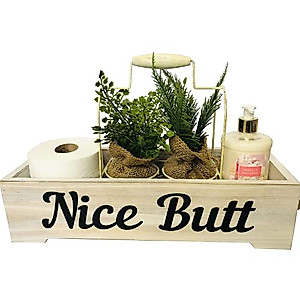 Funny Bathroom Decor Box - Toilet Paper Holder, Toilet Tank Topper, Bathroom Box for Toilet- Farmhouse Bathroom Box Organizer - Double Sided Prints Bathroom Decoration (Rustic White)