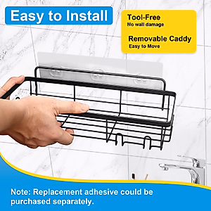 Rivisotamy 4 Pack Shower Organizer Caddy Sets with 22 Hooks, Bathroom Organizers and Storage Essentials, Shower Shelves with Dish Soap Holder & Toothbrush Holders, Rustproof Stainless, Black…