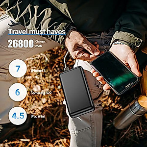 26800mAh Power Bank 2 Outputs&2 Inputs Portable Charger Ultra-High Capacity Battery Pack with 2 in 1 Cable External Battery Power Bank for iPhone iPad Samsung Pixel Camera Switch Fans Flashlighs