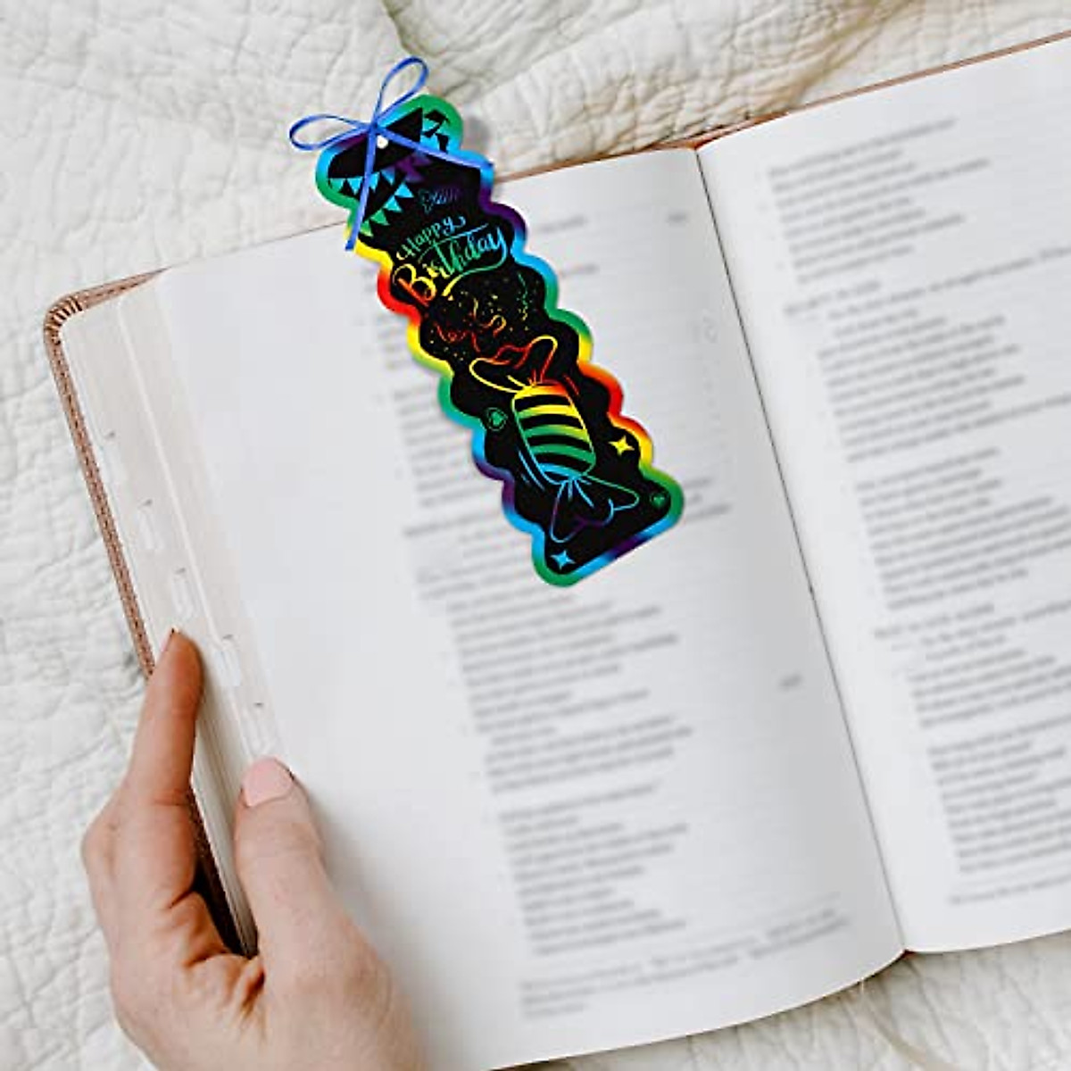 gsnma 72 Sets 4 Style Magic Scratch Rainbow Bookmarks Scratch Bookmarks Paper DIY Bookmark Crafts with 72 Pieces Colorful Ropes and 20 Pieces Wood Stick for Christmas and Birthday Party Favor