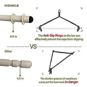 Highwild Hammock Chair Hanging Rope Swing - Max 500 Lbs - 2 Cushions Included - Steel Spreader Bar with Anti-Slip Rings - for Any Indoor or Outdoor Spaces (Grey)