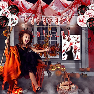 Barydat 50 Pcs Bloody Halloween Party Decorations Set Halloween Bloody Garland Banner Windows Stickers Creepy Cloth Scary Latex Balloons for Halloween Bloody Theme Indoor Outdoor Decoration Supplies