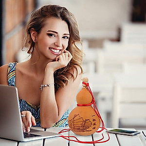 DOITOOL 2PCS Gourd Wine Flask Bottle Chinese Wu Lou Wine Bottle with Stopper Wooden Chinese Feng Shui Hu Lu Gourd Ornament for Home Kitchen ( Khaki )