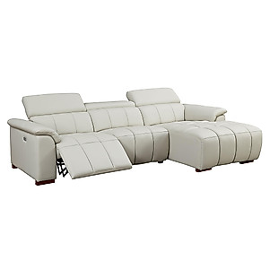 DREAMODERN 113.38" W Genuine Leather Sectional Sofa Couch with Power Recliner Chair for Living Room, Convertible L-Shaped Sofa Couch with USB Charge Ports for Home Office - Right Hand Facing, Gray