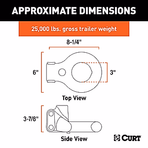 CURT 48625 SecureLatch Channel-Style Lunette Ring, 25,000 Pounds, 3-Inch ID