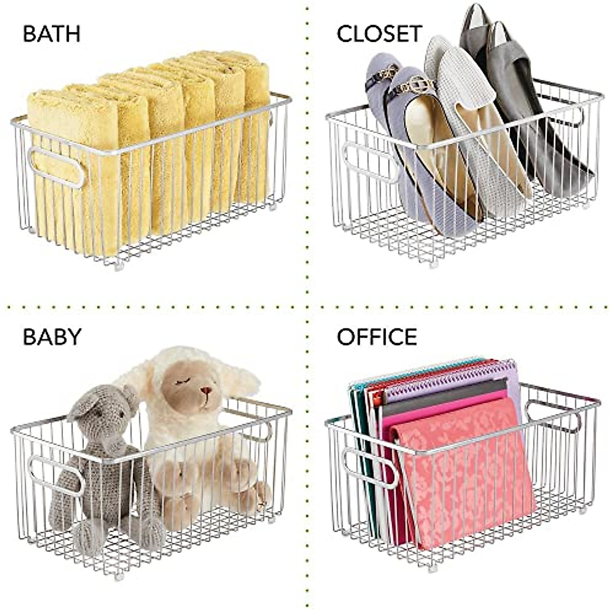 mDesign Metal Farmhouse Kitchen Pantry Food Storage Organizer Basket Bin - Wire Grid Design - for Cabinets, Cupboards, Shelves, Countertops - Holds Potatoes, Onions, Fruit, Extra Large - Chrome