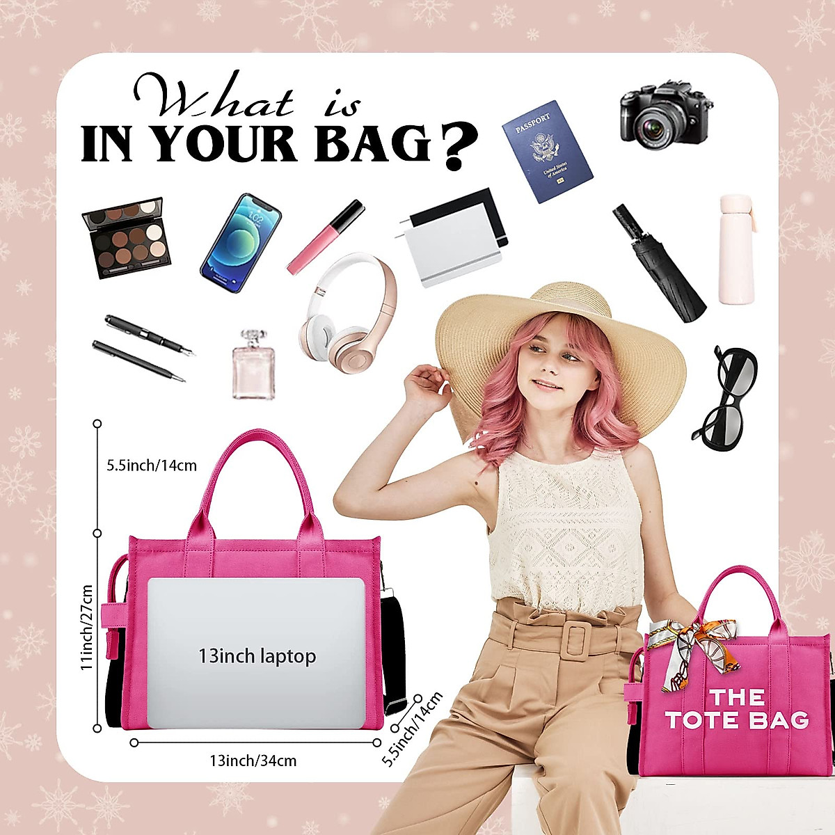 Canvas Tote Bags for Women Handbag Tote Purse with Zipper Canvas Crossbody Bag, Premium Quality and Designed in the USA