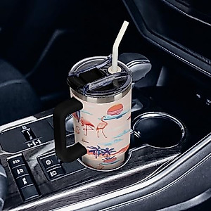 40oz Sunset Flamingo Insulated Stainless Steel Tumbler with Handle Leakproof Water Bottles Travel Mug with Lid And Straw