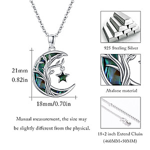 PCTJYFU Tree of Life Necklace 925 Sterling Silver Abalone Shell Star Moon Tree of Life Pendant Family jewelry for Women Mom Grandmother