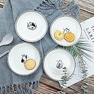 SOCOSY Cute Cartoon Dog Ceramic Seasoning Dishes Sauce Dish Sushi Dipping Bowl Appetizer Plates Tea Bag Holder Serving Dish for Kitchen 5'' (Cat)
