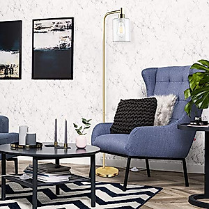 Industrial Floor Lamp with Hanging Glass Shade Brass Gold Farmhouse Indoor Pole Light with Edison E26 Base Vintage Rustic Standing Tall Lighting for Living Room Bedroom Office( ST64 Bulb Included)