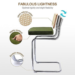 Zesthouse Modern Counter Height Stools, 24'' Natural Rattan Barstools Set of 2, Velvet Kitchen High Chairs with Backs, Mid Century Cantilevered Design Counter Chairs Island Stools, Green