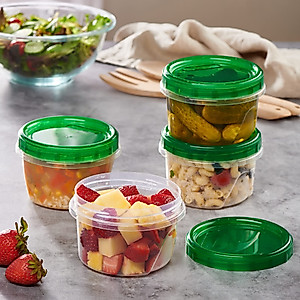 PLASTICPRO 6 Pack Twist Cap Food Storage Containers with Green Screw on Lid- 16 oz Reusable Meal Prep Containers - Freezer and Microwave Safe Green Plastic Food Storage