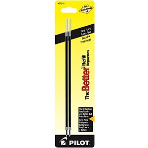 PILOT Ballpoint Ink Refills for Better or EasyTouch Stick Pens, Fine Point, Black Ink, 2-Pack (77215)