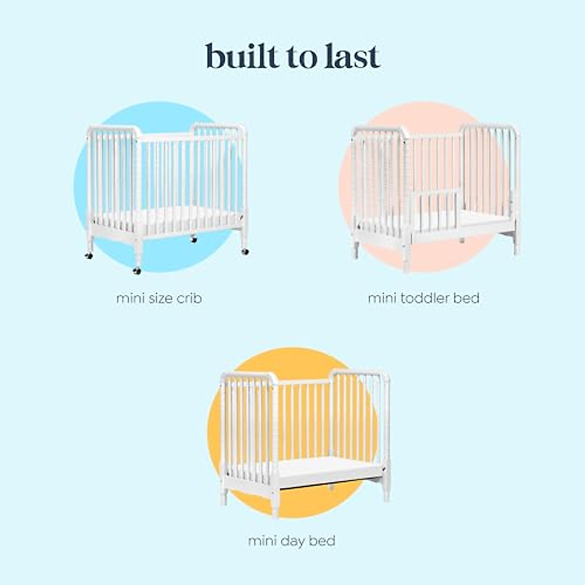 DaVinci Jenny Lind 3-in-1 Convertible Mini Crib in White, Removable Wheels, Greenguard Gold Certified