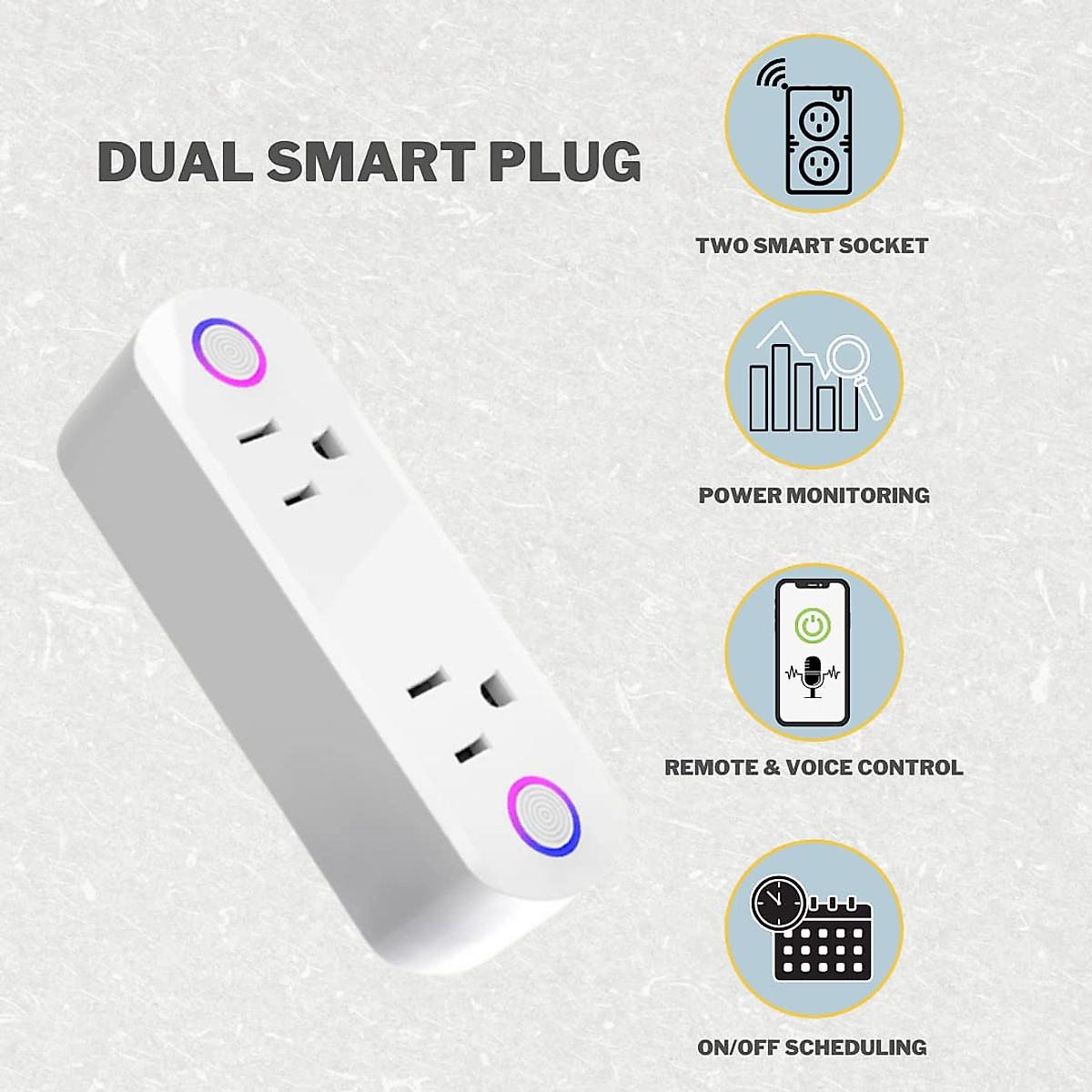 Smart Plug Two Socket with Power Energy Monitoring 16A WiFi Outlet Tuya APP Alexa and Google Home Compatible Wireless Remote Control 2.4GHz Wi Fi Timer White