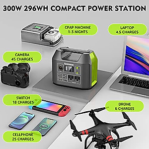 Portable Power Station 300W EnginStar Solar Generators 80000mAh Power Bank 296Wh Battery Pack w/110V Pure Sine Wave AC Outlet for CPAP Camping Outdoors Travel Hunting Emergency Power Supply