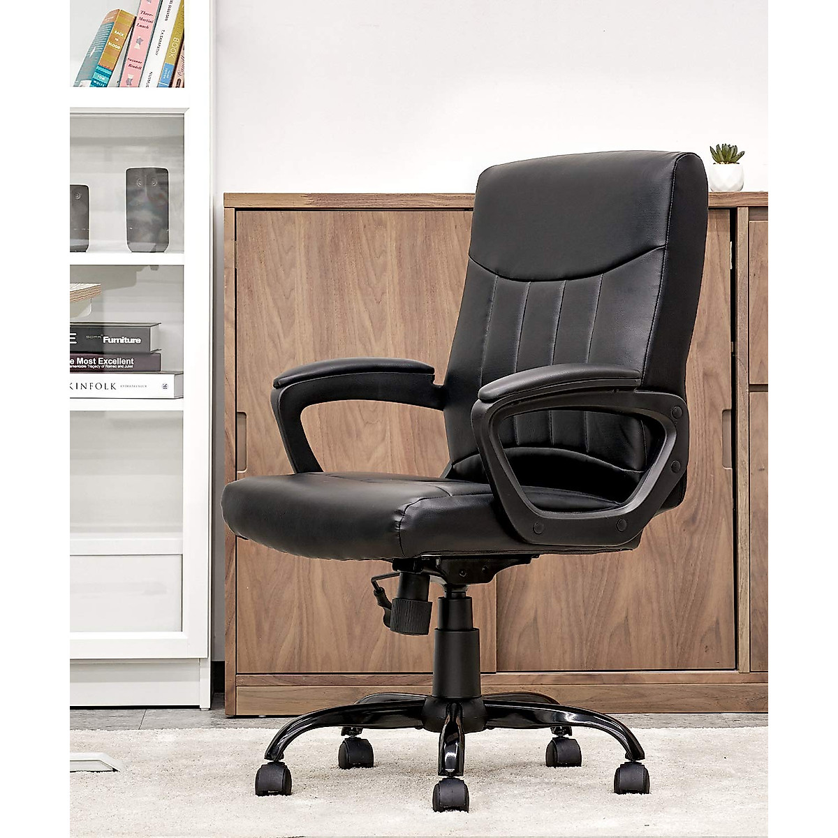 CLATINA Mid Back Leather Office Executive Chair with Lumbar Support and Padded Armrestes Swivel Adjustable Ergonomic Design for Home Computer Desk