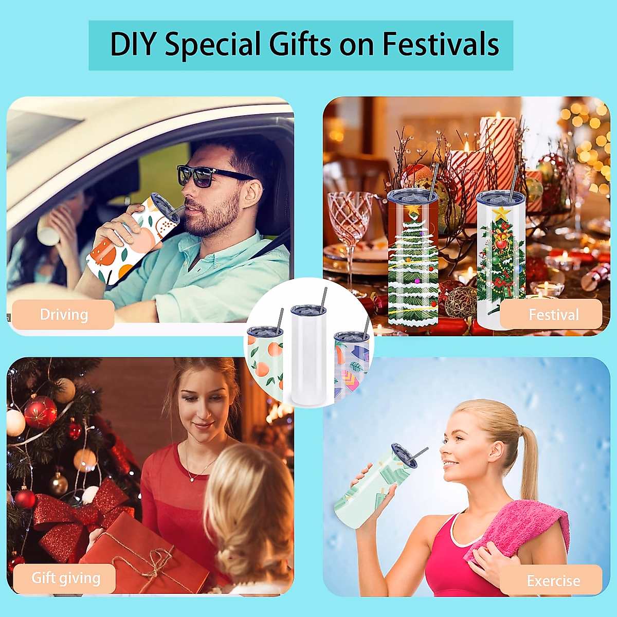 SAPVRIT 4 Pack Flat Edge Sublimation Tumblers 20 Oz Skinny Straight, Stainless Steel Sublimation Tumblers Blank, Insulated Tumbler Sublimation (4 PACK 20OZ FLAT EDGE)