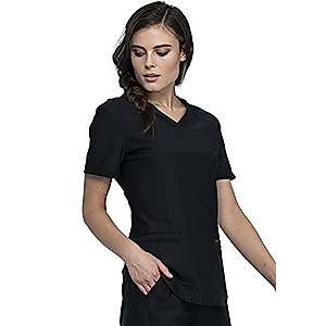 Form Scrubs for Women, Stretchy V-Neck Knit Scrub Top CK840, S, Black
