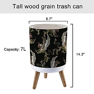 Small Trash Can with Lid Embroidery Griffin Medieval Gothic Tapestry Renaissance Style Round Recycle Bin Press Top Dog Proof Wastebasket for Kitchen Bathroom Bedroom Office 7L/1.8 Gallon
