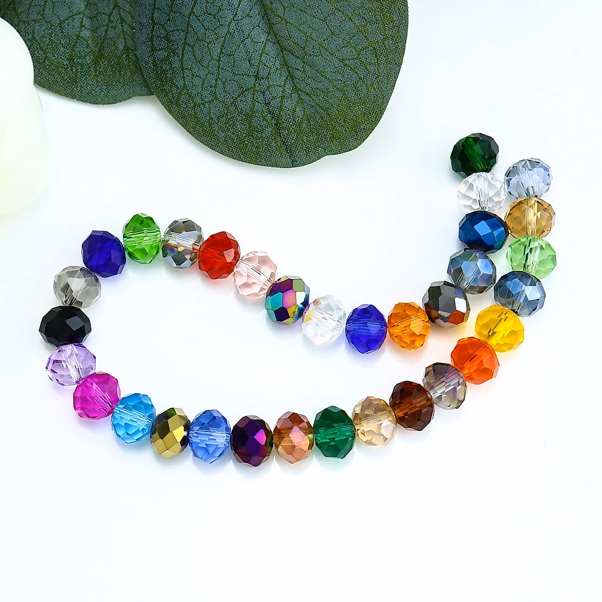 Dowarm 200 Pieces Briolette Crystal Glass Beads for Jewelry Making, 8MM Rondelle Crystal Beads for Crafts Wine Charms Wind Chimes Suncatchers, Briollete Rondelle Finding Spacer Beads (Crystal AB, 8MM)