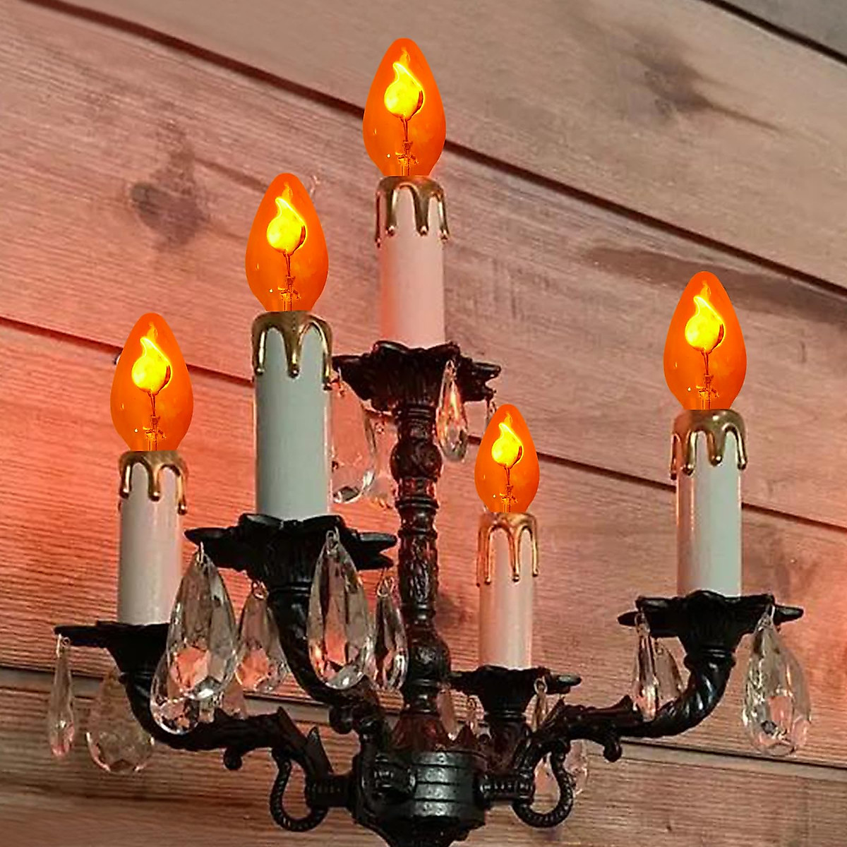 C7 Flickering Flame Light Bulbs, 12 Pack Orange Flickering Light Bulbs E12 Candelabra Base Light Bulbs, 1 Watt Edison Light Bulb for Chandelier Night Light Candle Lamp Christmas Halloween Decoration