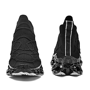 Takidtoo Men Women Sneakers Mesh Breathable Comfort Slip on Athletic Sport Trail Running Blade Walking Tennis Shoes Black Size 9 Women/8.5 Men