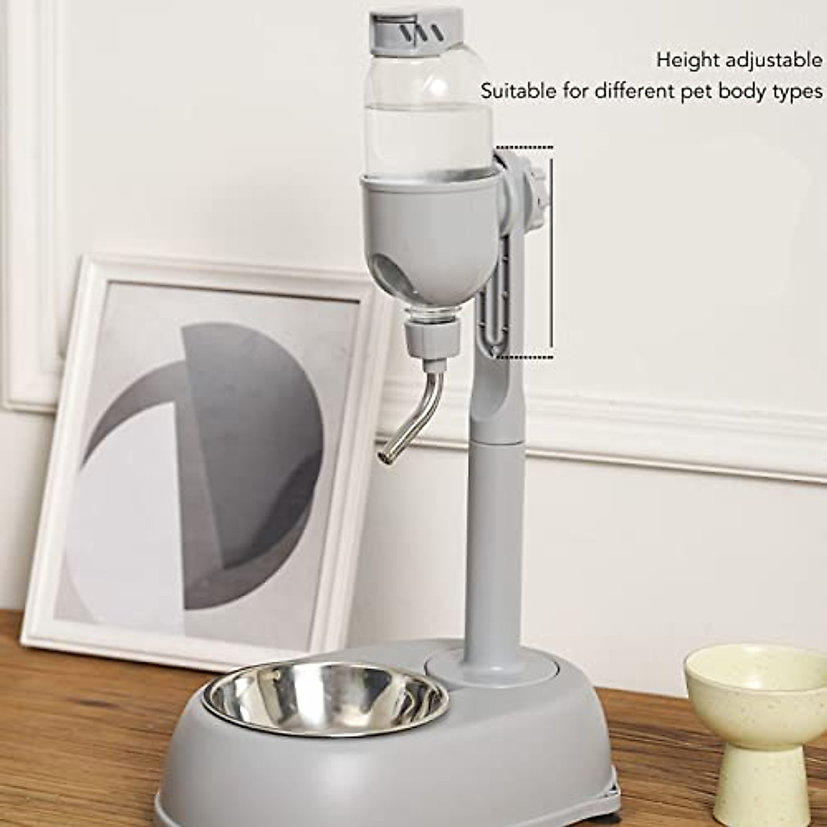 Pet Standing Water Dispenser Bowl, 2 in 1 500ml Multifunctional Detachable Height, Automatic Water Feeder Bottle with Stand for Dogs Cats