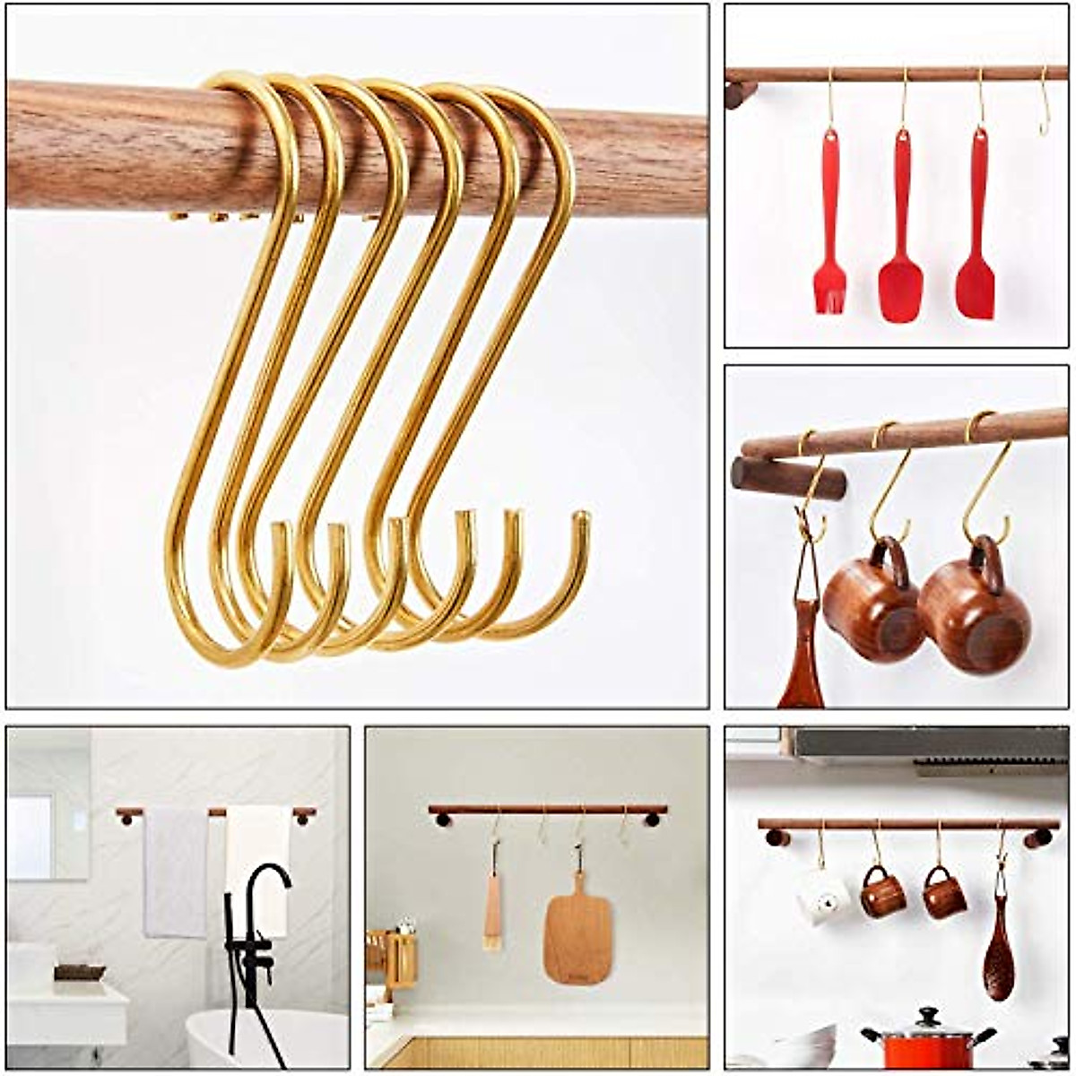 Xinally 10 Pieces Multipurpose Brass S Shaped Hooks Coat Clothes Storage Hangers Kitchen Pot Pan Racks