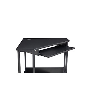 Aienid MDF Black Computer Desk Triangle Computer Desk,Corner Desk with Smooth Keyboard Tray& Storage Shelves,Compact Home Office,Small Desk with Sturdy Steel Frame As Workstation for Small Space