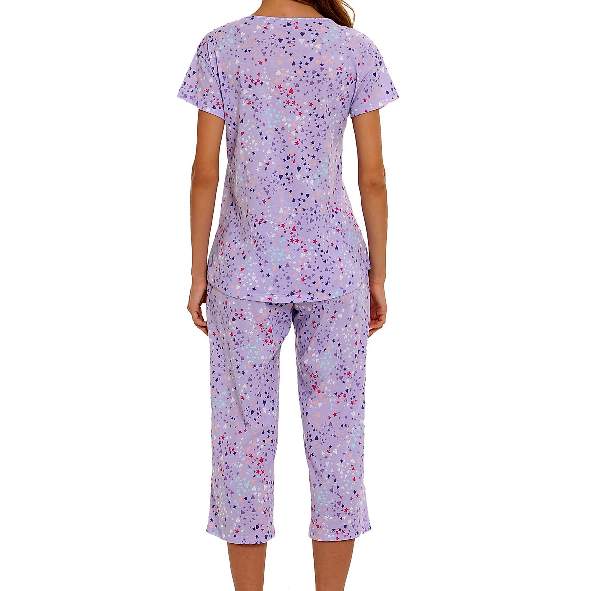 ENJOYNIGHT Women's Pajama Sets Cotton Sleepwear Tops with Capri Pants Summer Pjs (PU, X-Large)