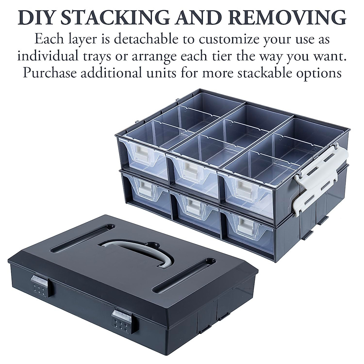 MyGift 11 Inch Classic Gray Tools Hardware and Screw Parts Storage Organizer Case with White Accents, 24 Customizable Compartments, 6 Drawers Removable Dividers