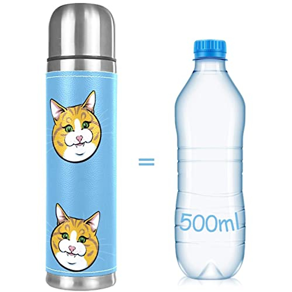 Stainless Steel Leather Vacuum Insulated Mug Cat Thermos Water Bottle for Hot and Cold Drinks Kids Adults 16 Oz