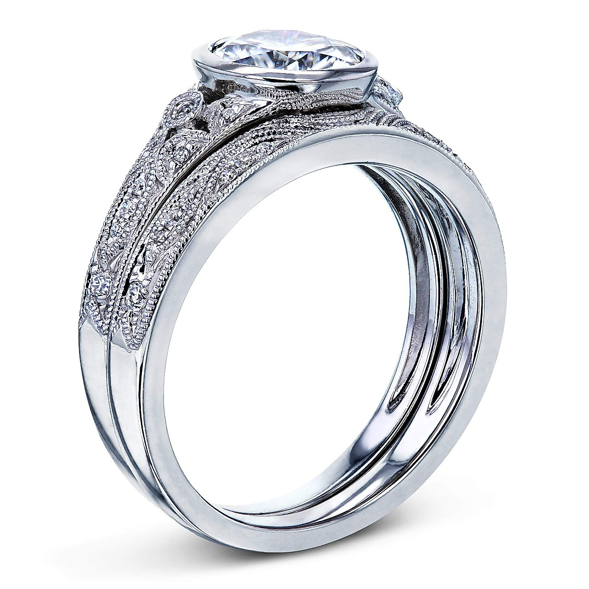 Kobelli Bezel Moissanite Low Setting Vintage Style Bridal Set - 5.5 / Forever One D-E-F