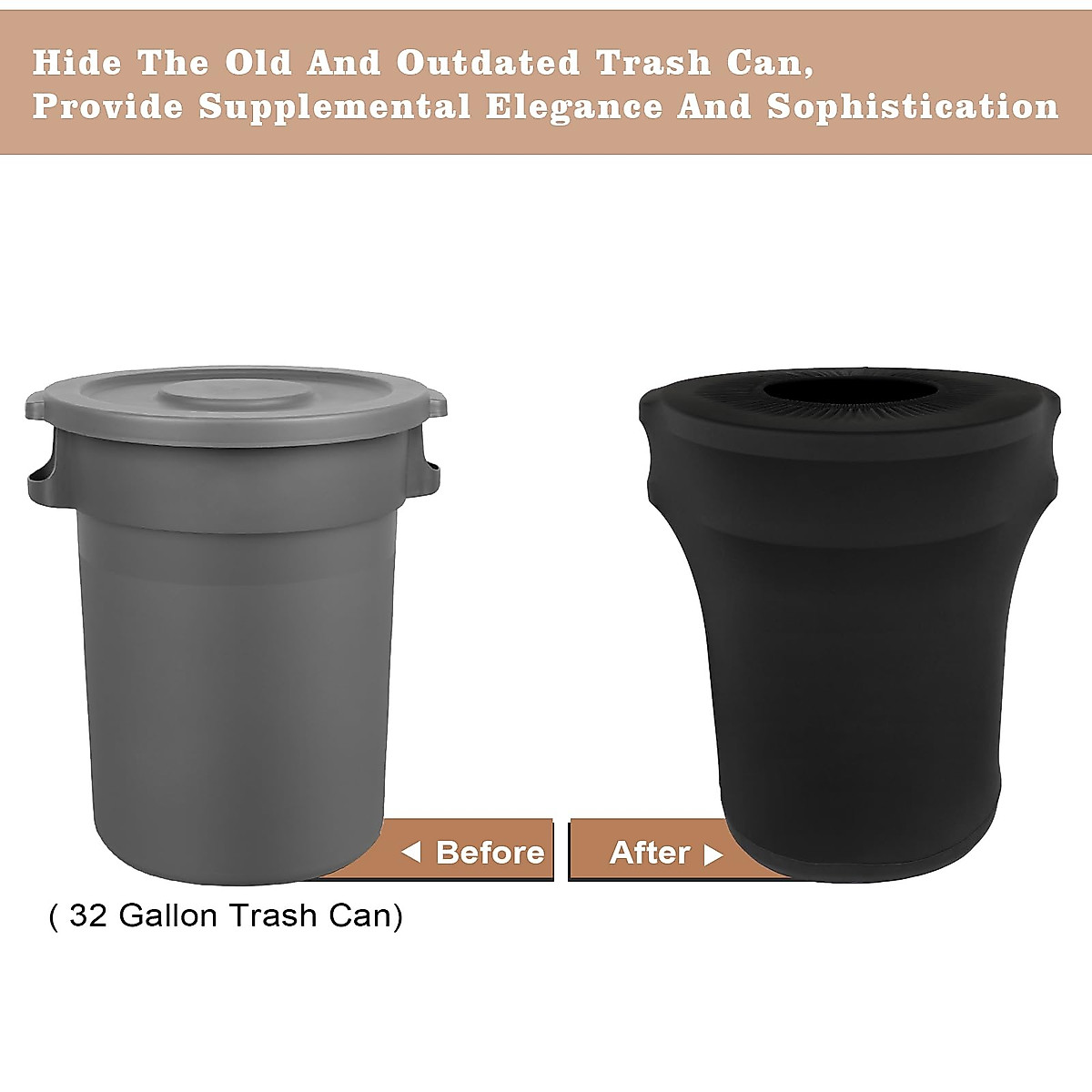 JUXYES 32 Gallon Outdoor Stretch Trash Can Covers for Banquets Wedding, Black Spandex Waste Container Cover Decorative Cover for Outside Household Kitchen Bin, Hide The Ugly Garbage Cans, Pack of 2