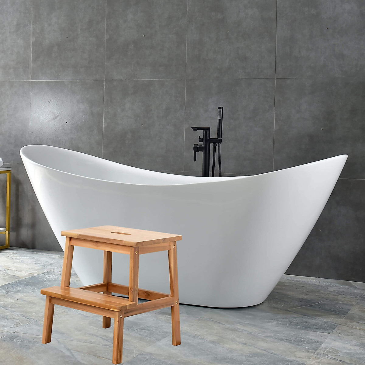 Lestar Solid Acacia Wood Stool Bedside End Tables Sub-stool Wooden Step Stool (2 Steps Stool)