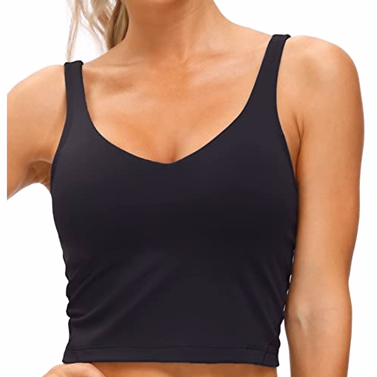 Women’s Longline Sports Bra Wirefree Padded Medium Support Yoga Bras Gym Running Workout Tank Tops (Black, Medium)