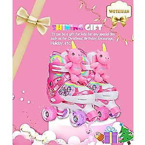 Unicorn Doll Kids Toddler Roller Skates for Girls,WESKIFAN Quad Skating Shoes with Shiny Light up Wheels&Adjustable Sizes Beginners rollerskates for Birthday Xmas Gifts,Patines para Niñas Niños