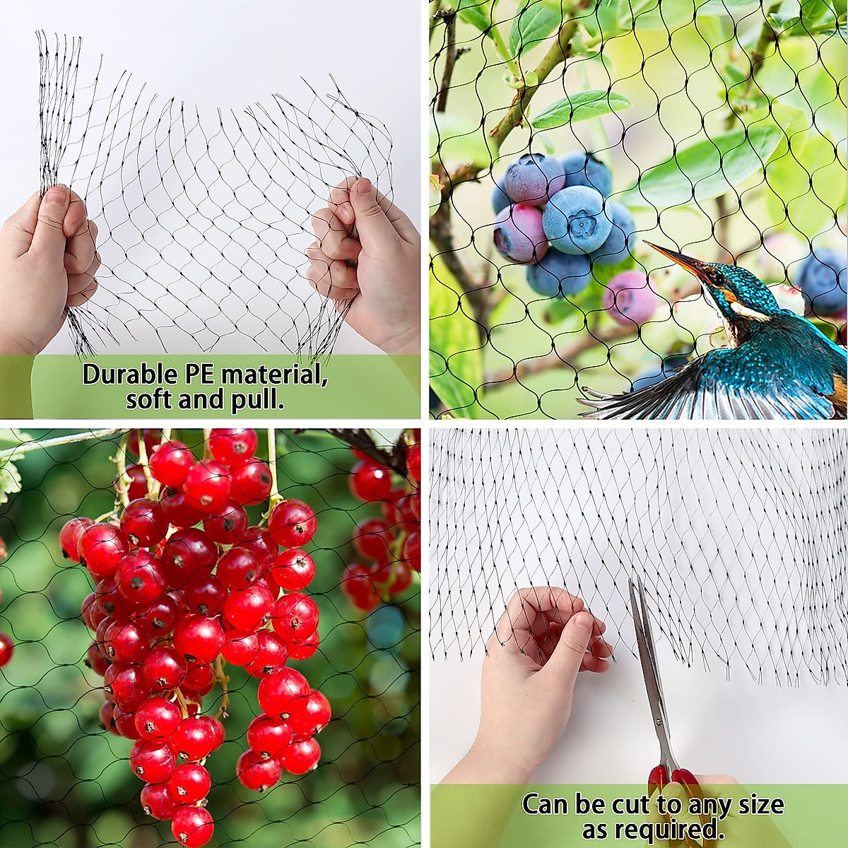 Unves Bird Netting, 13 x 33 Feet Reusable Heavy Duty Fruit Tree Netting with 50pcs Cable Ties, Garden Netting for Seedlings Plants Vegetables Protection from Birds and Animals Reusable Fencing