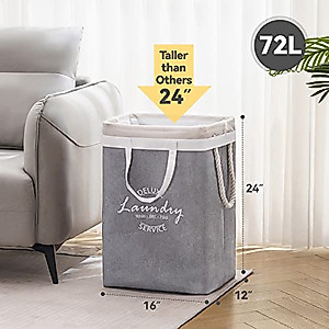 TECHMILLY 72L Large Laundry Hamper with Removable Bag, Collapsible Laundry Basket with Rope Handles, Dirty Clothes Hamper for Bedroom, Living Room, Clothes Toys Organizer, Grey