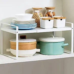 LEAYAN Under Sink Storage Rack, 2-Tier Under Sink Shelf Rack Ideal for Kitchen Countertop and Undercounter Sink Storage Under Sink Rack Shelf, White 64x28x26cm