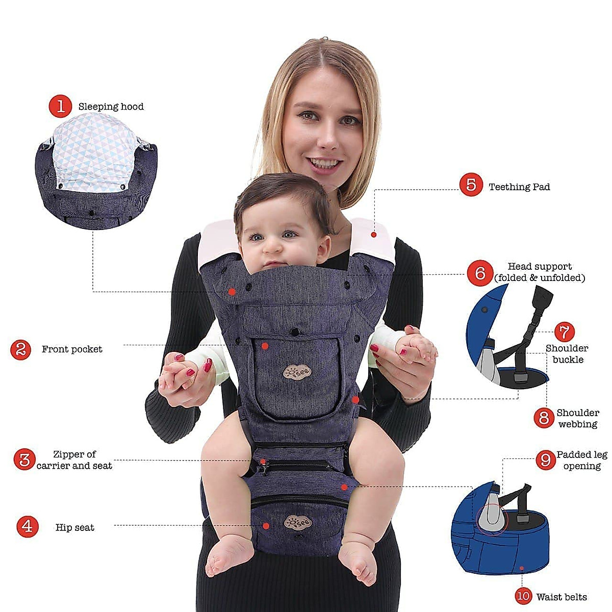 ISEE Ergonomic Baby Carrier, Comfortable Hip Seat and Design for Happy Babies and Parents