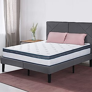 PrimaSleep 12 inch Euro Top Spring Mattress,White,Comfort Layers,Dark Green Piping, (Queen)