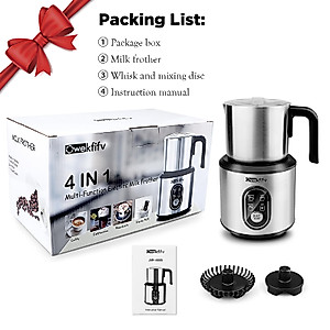 Milk Frother Machine, 4-in-1 Detachable Stainless Steel Hot & Cold Electric Milk Warmer and Foam Maker with Smart Touch Control and Dishwasher Safe for Latte/Macchiato/Cappuccino/Milk Heating