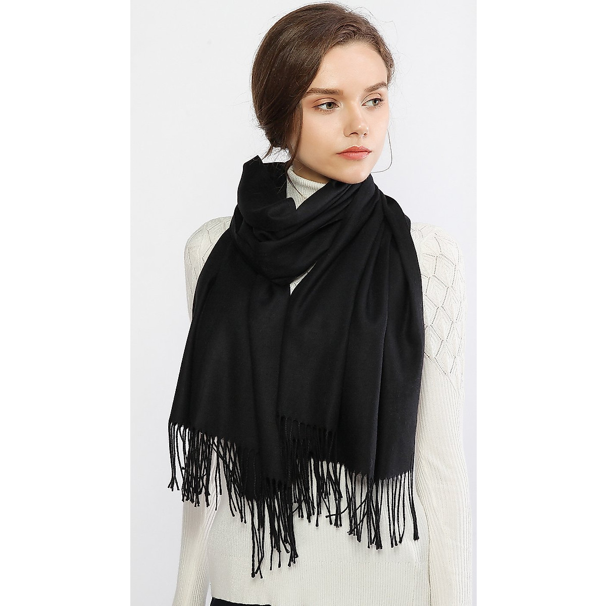 RIIQIICHY Scarfs for Women Winter Black Pashmina Shawls and Wraps for Evening Dresses Warm Large Scarves Wedding Shawl