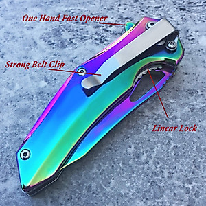 Falcon KS33407 6.5" in. Multicolor Folding Pocket Knive with 2" Clip Point Blade for Outdoor, Tactical, Survival and EDC